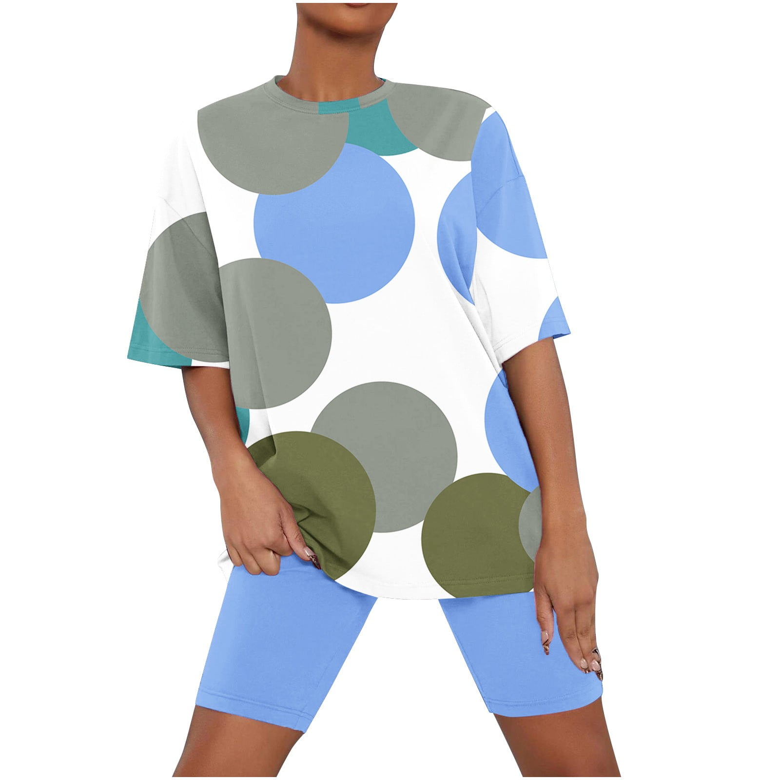 Ahabrexf Pajama Set for Women, Short Sleeve Lettuce Cut Top and Elastic ...