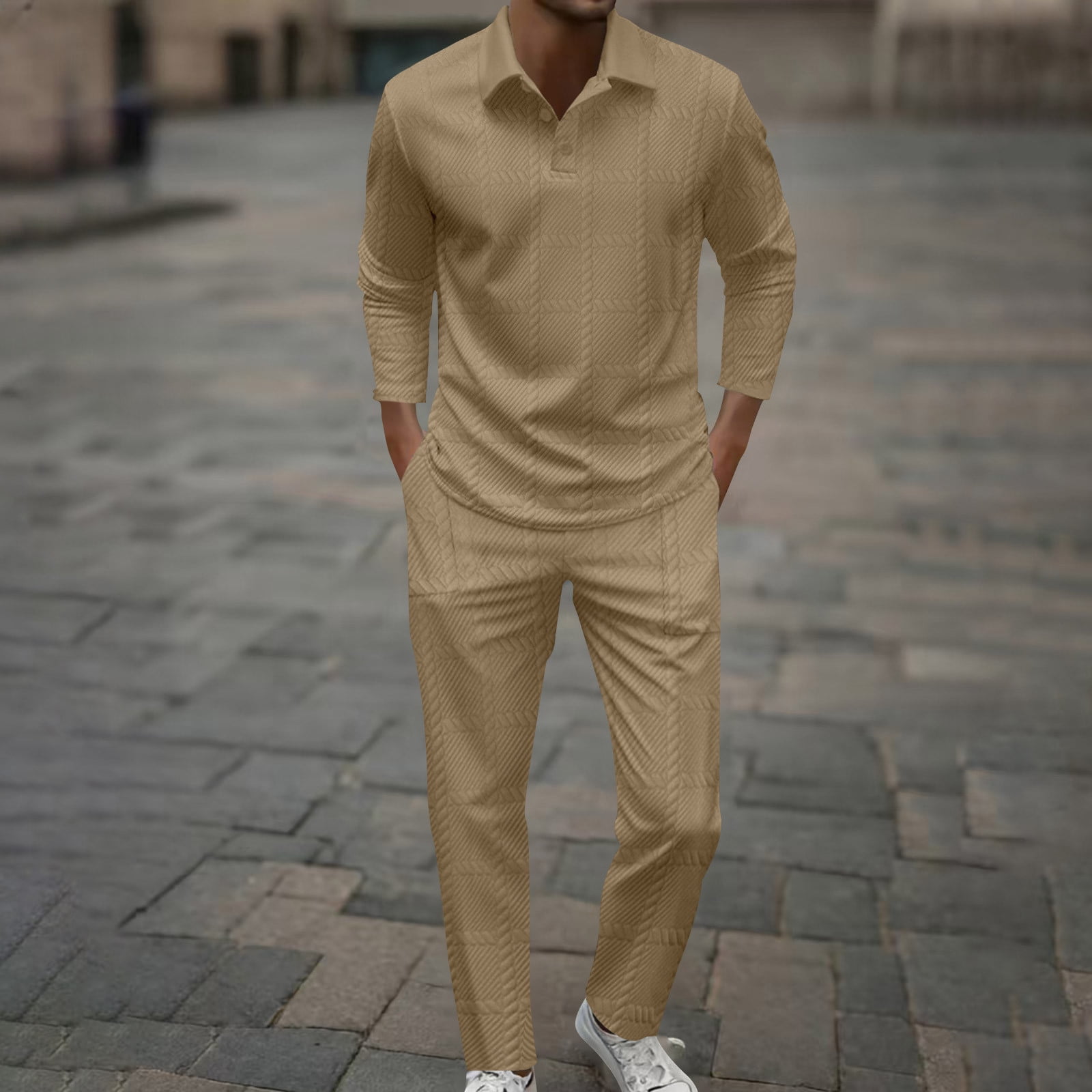 Ahabrexf Pants for Men Men's Long Sleeved Solid Color Turndown Collar ...