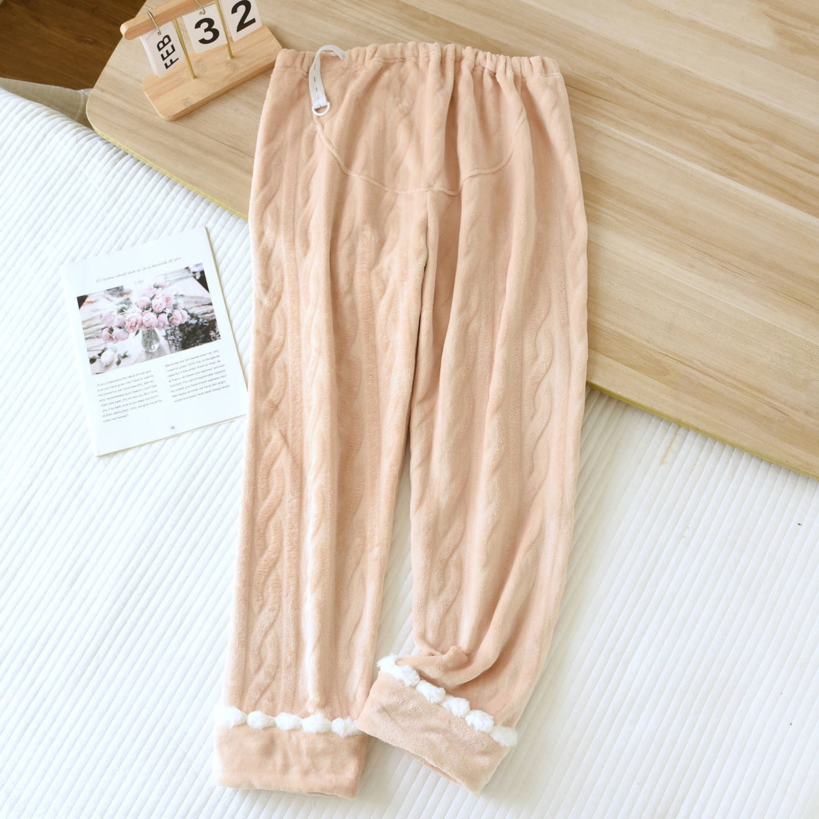 Ahabrexf Pants for Women,Fashionable Solid Color Fleece Casual Fall ...