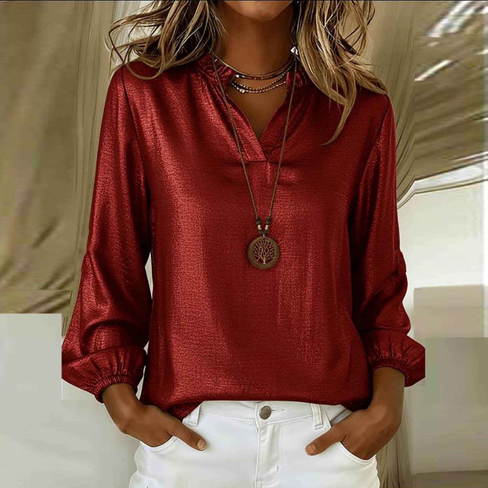 Ahabrexf Party Tops for Women, Sophisticated Long Sleeve Blouse with ...