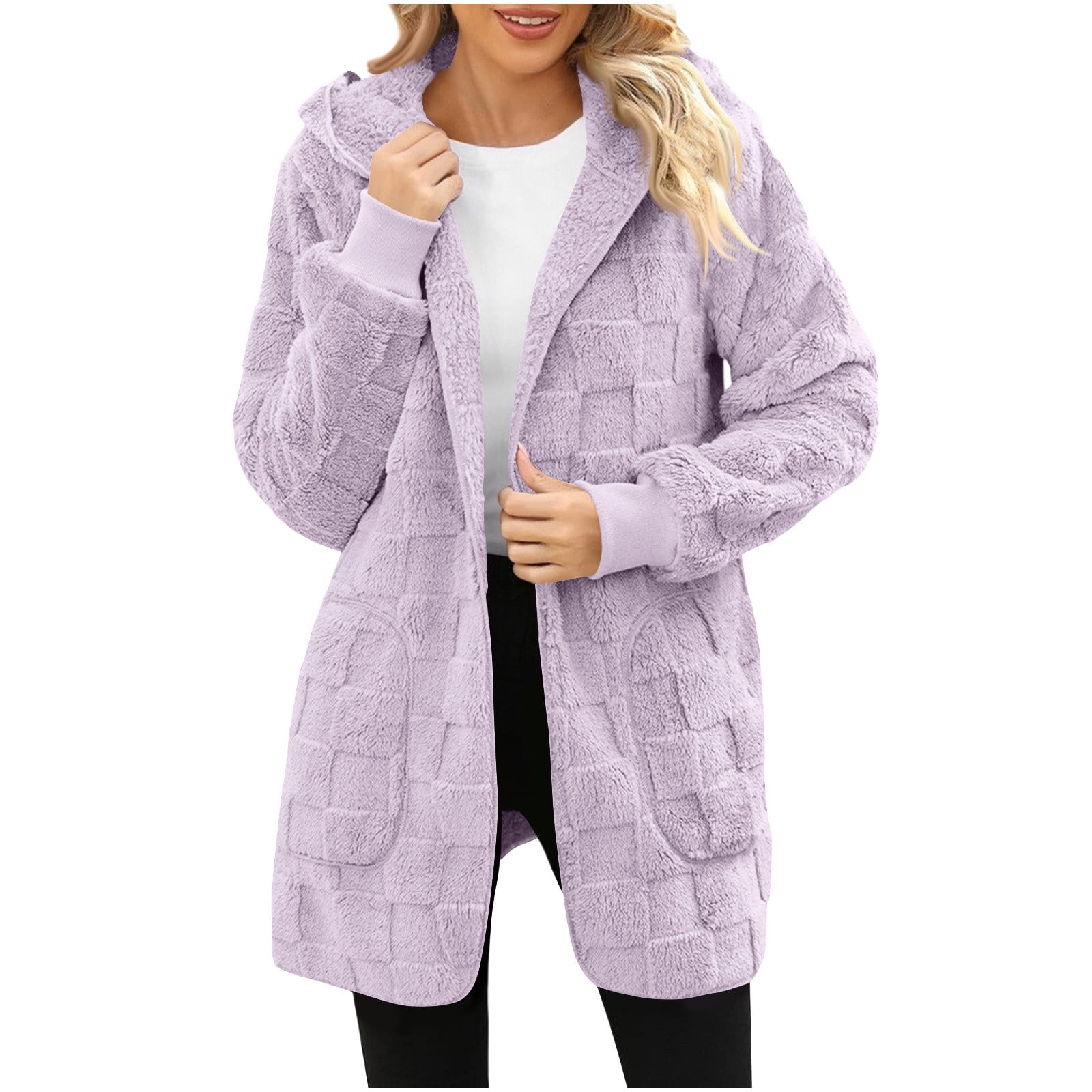Ahabrexf Plaid Jackets for Women,Long Sleeved Hooded Fleece Pocket ...