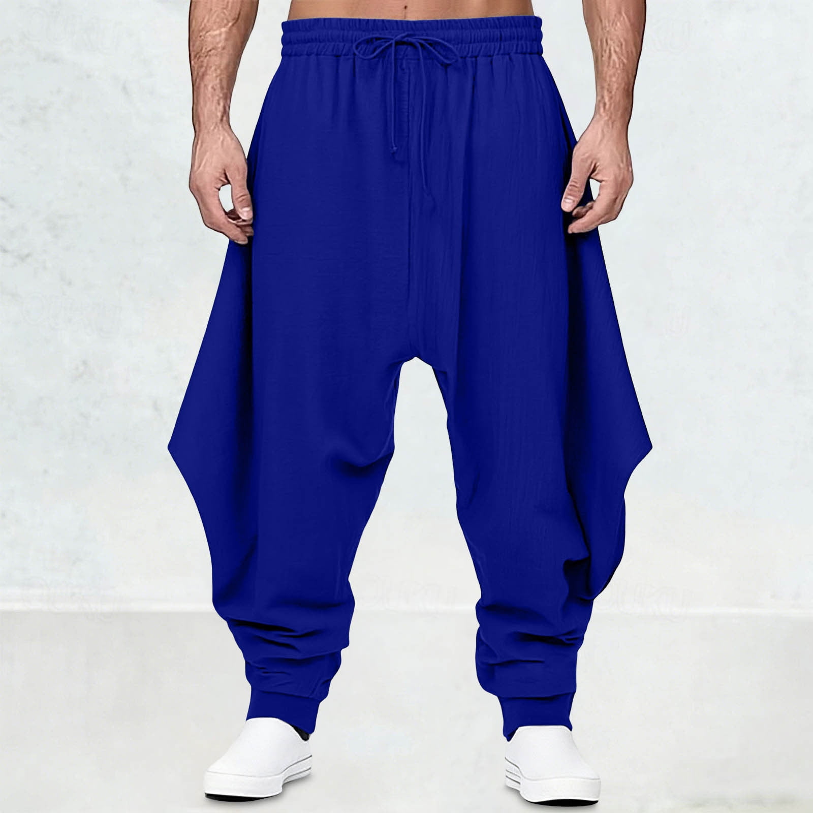 Ahabrexf Plus Size Pants,Men's Solid Color Elastic Waist Drawstring ...