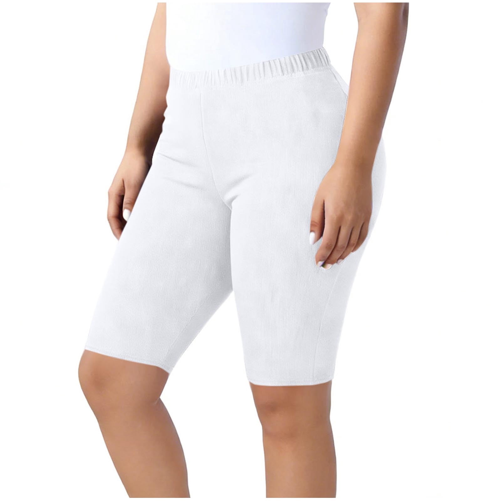 Ahabrexf Plus Size Shorts Elastic Waist for Women, Yoga Pants, Solid ...