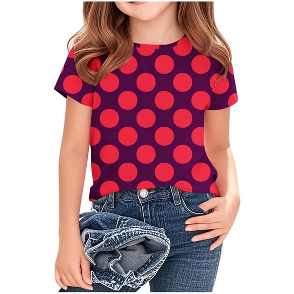 Ahabrexf Polka T-shirt for Kids, Round Neck, Short Sleeve, Soft ...