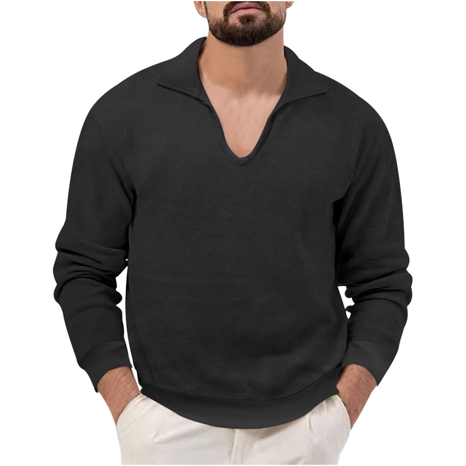 Ahabrexf Sweaters for Men, Pullover with Stand Collar in Elastic Solid ...