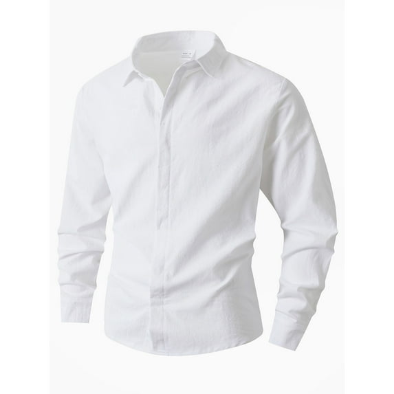 Ahabrexf Shirts Linen Men's,Men's Classic Hue Long Sleeved Lapel Button ...
