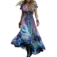 Ahabrexf Short Sleeve Maxi Dress for Women V-Neck Bohemian Floral Print ...
