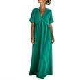 Ahabrexf Short Sleeve Maxi Dress for Women V-Neck Solid Color Casual ...
