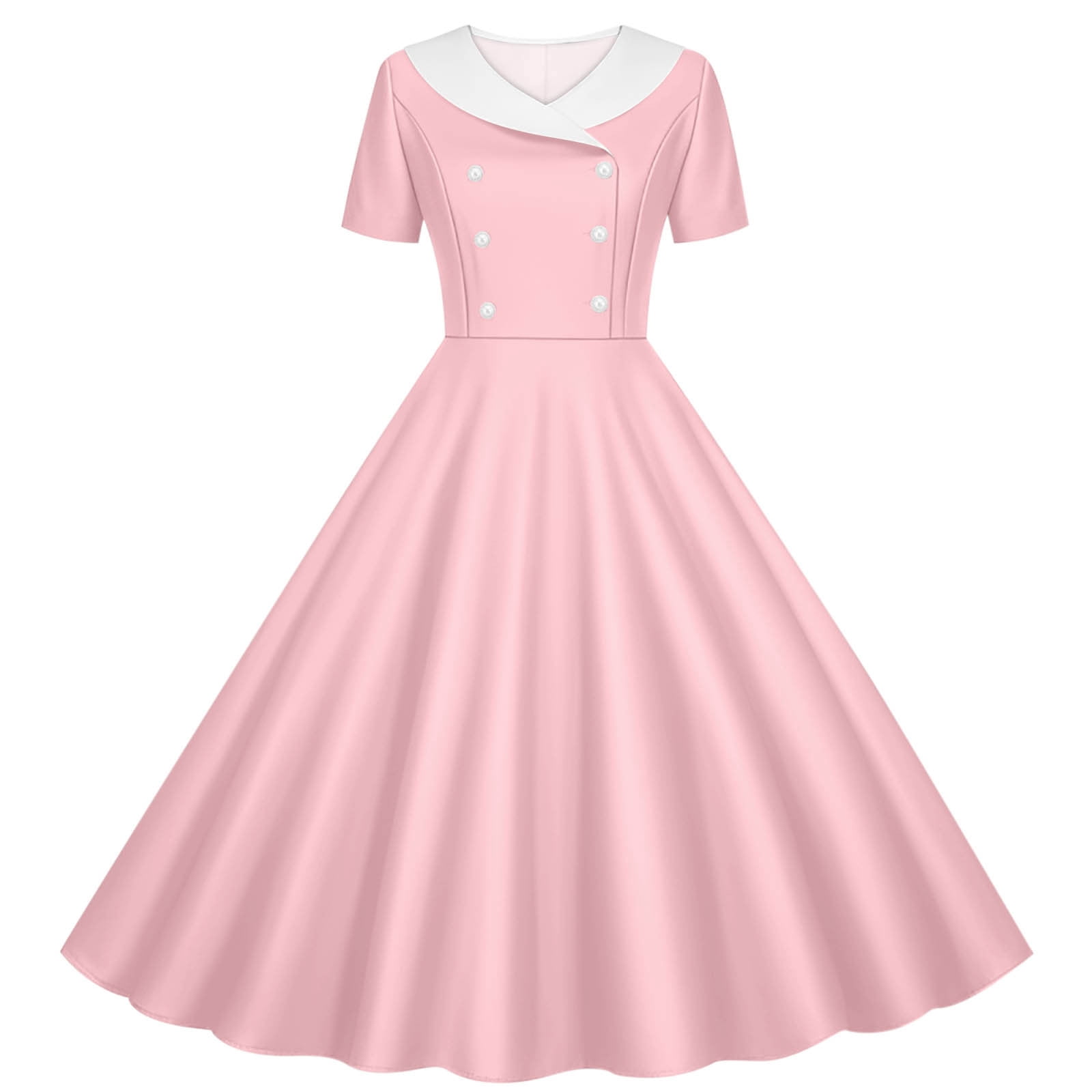 Ahabrexf Skater Dress for Big Girls Short Sleeve Turndown Collar A-Line ...