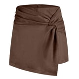 Ahabrexf Skirt with Shorts Underneath Kinked Irregular Pleated Solid ...