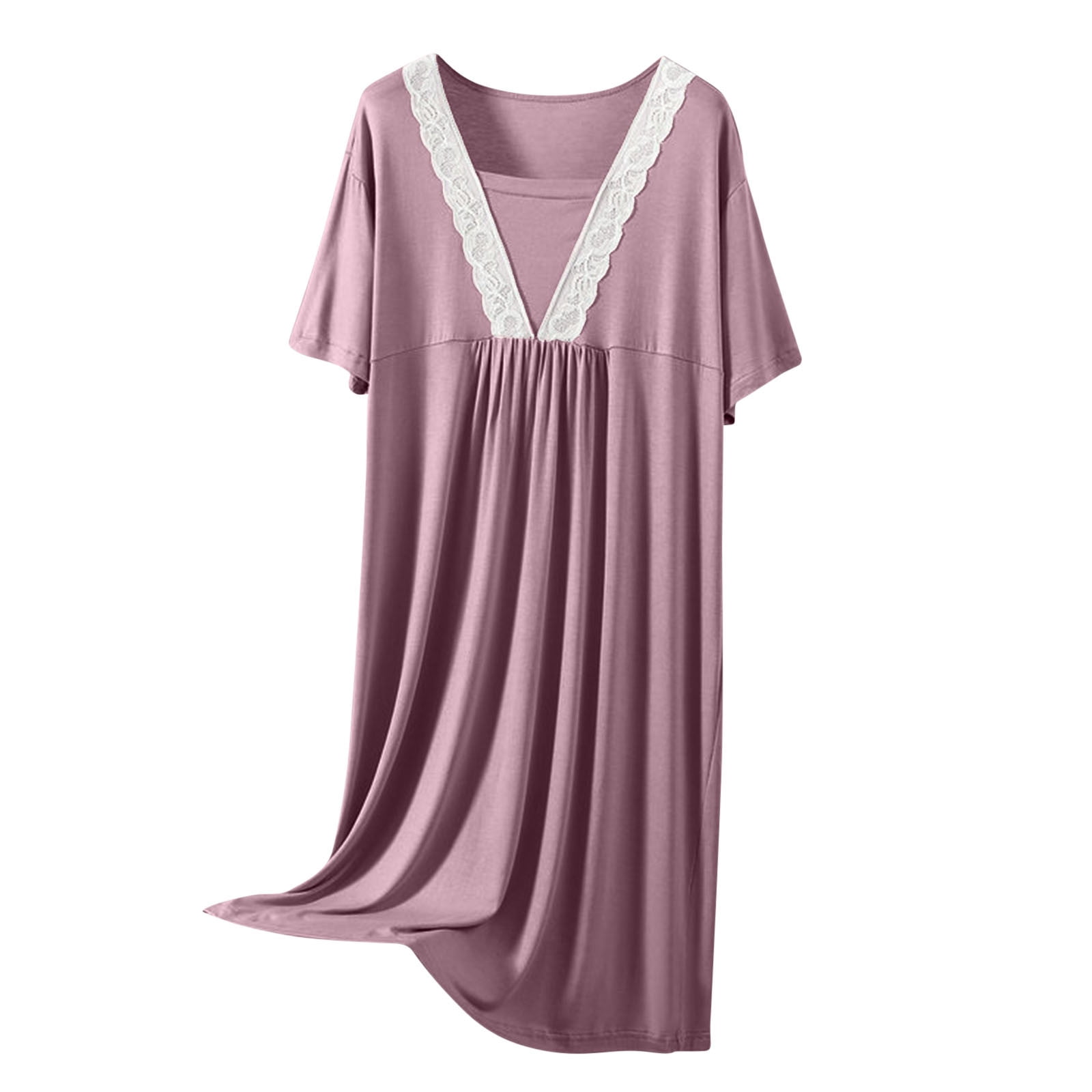 Ahabrexf Sleep Dress for Women, Short Sleeve Solid Color Round Neck ...