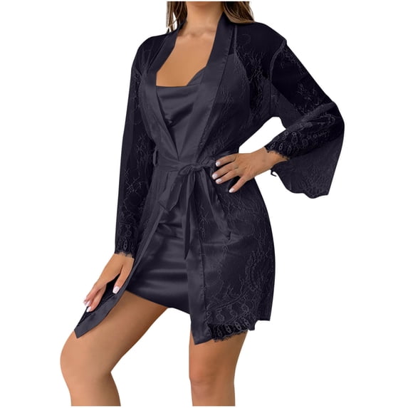 Ahabrexf Sleepwear Set for Women, Silkly-Like Polyester Night Dress and ...