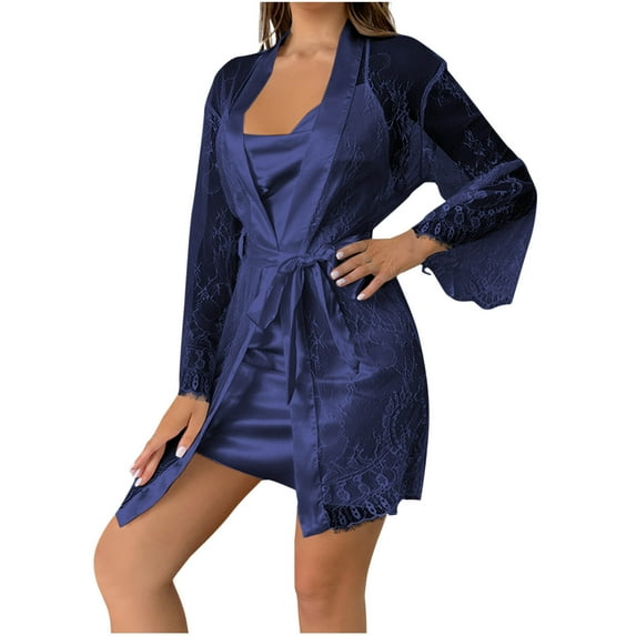 Ahabrexf Sleepwear Set for Women, Silkly-Like Polyester Night Dress and ...