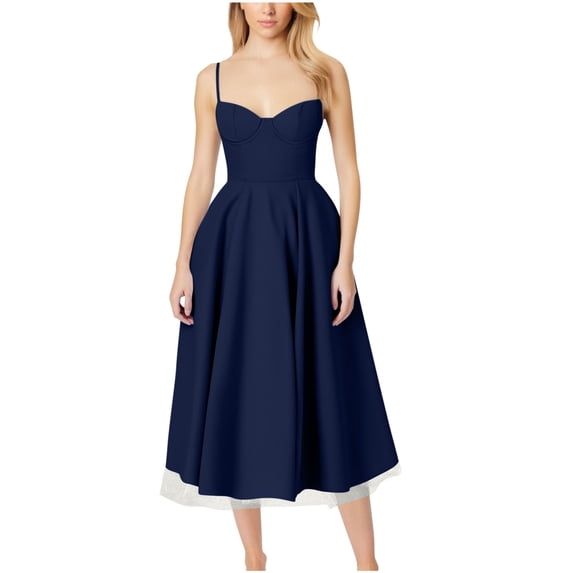 Ahabrexf Slip Dress Double Layer Flared Hem Solid Sleeveless Maxi for ...
