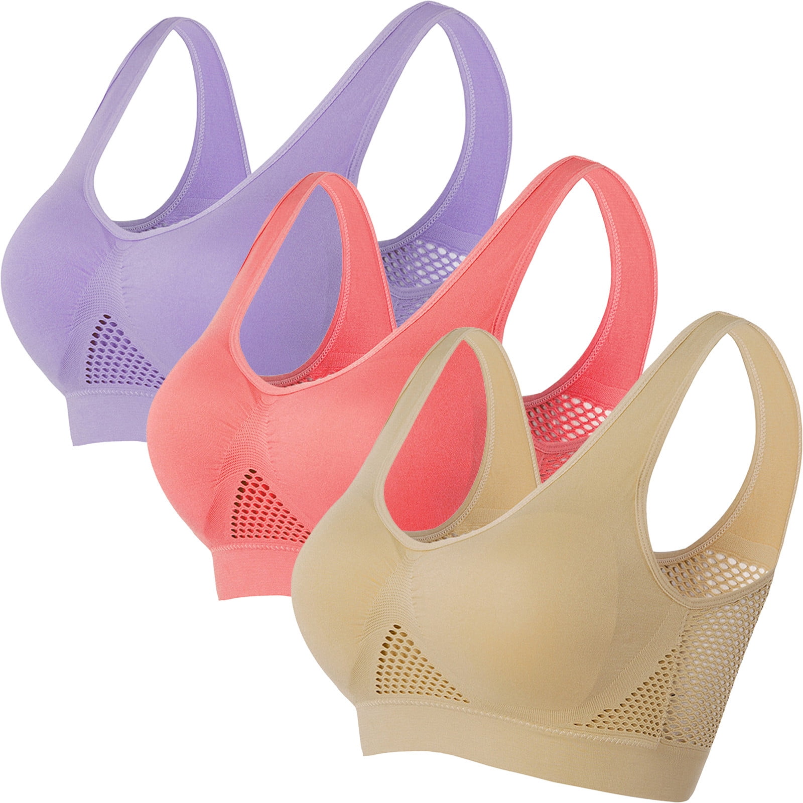 Ahabrexf Sports Bras for Women 3 Pack, Seamless Comfortable Yoga Bra ...
