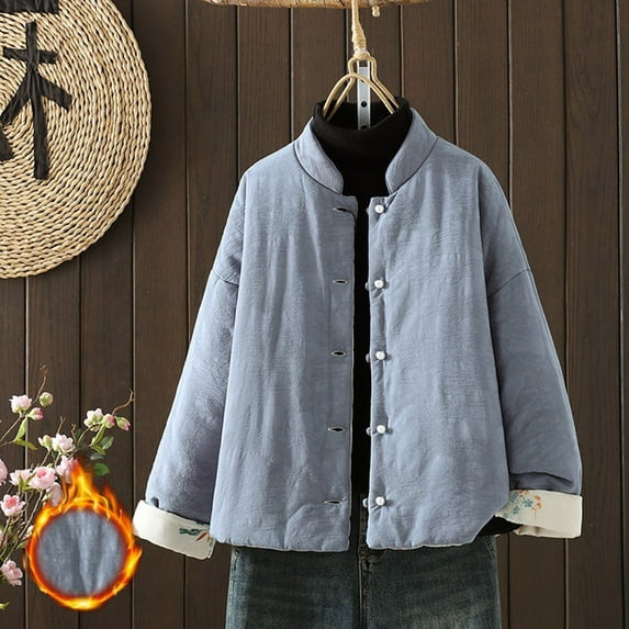 Ahabrexf Standing Collar and Front Placket Toasty Outerwear Crew-Neck ...