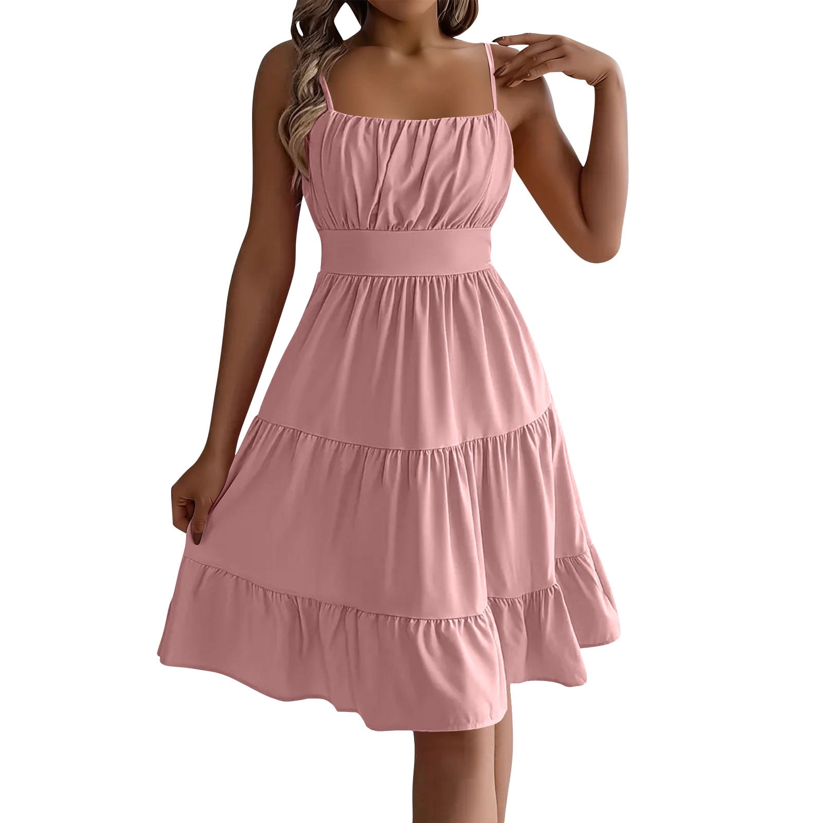 Ahabrexf Sundress Sleeveless Spaghetti Strap Backless Square Neck ...