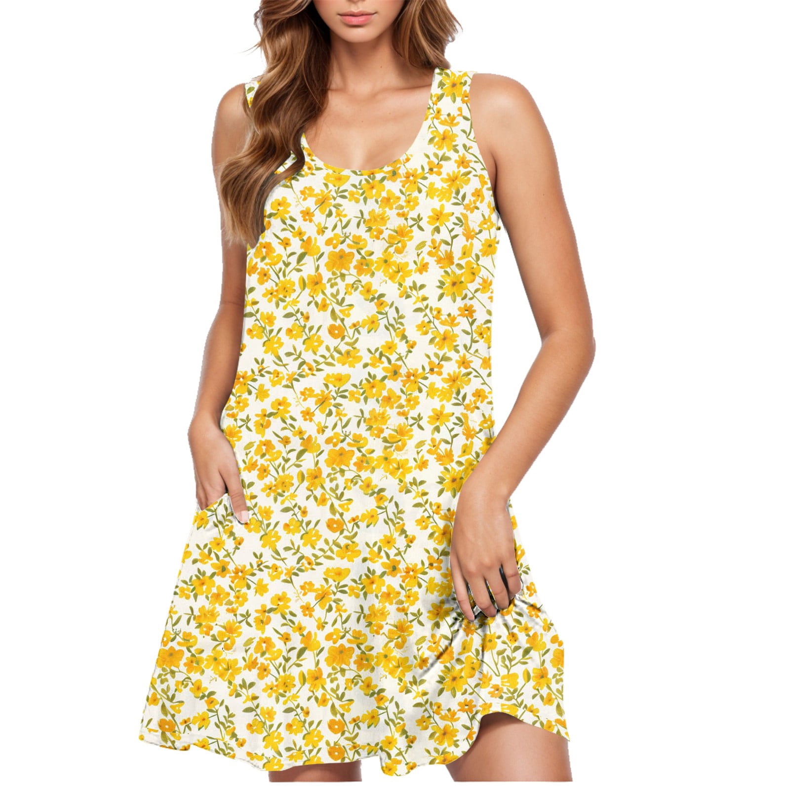 Ahabrexf Sundress Women's Casual Plus Size Gradient Sleeveless Crewneck ...