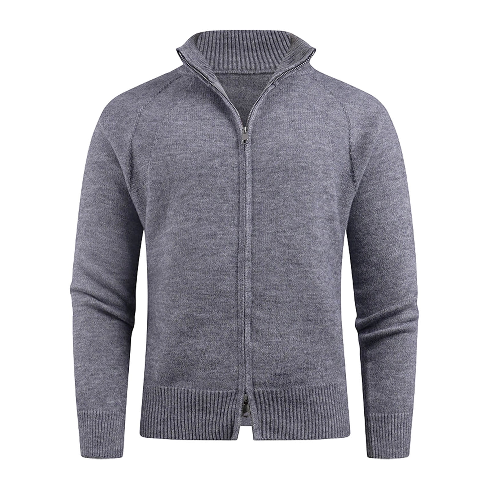 Ahabrexf Men's Thermal Shirt, Stand Collar Double Zip Knit Cardigan ...