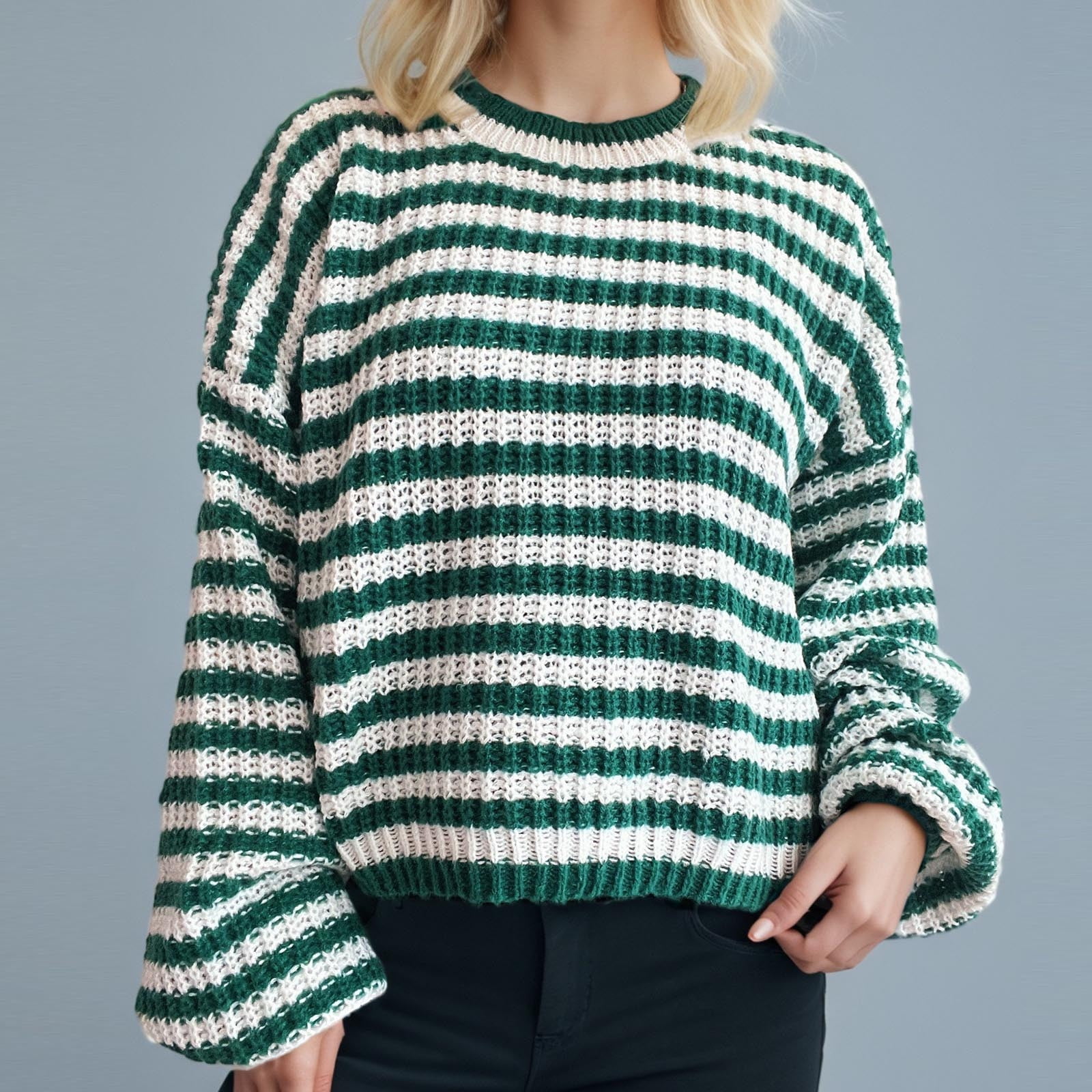 Ahabrexf Sweaters for Women,Women's Color Block Striped Knit Sweater ...