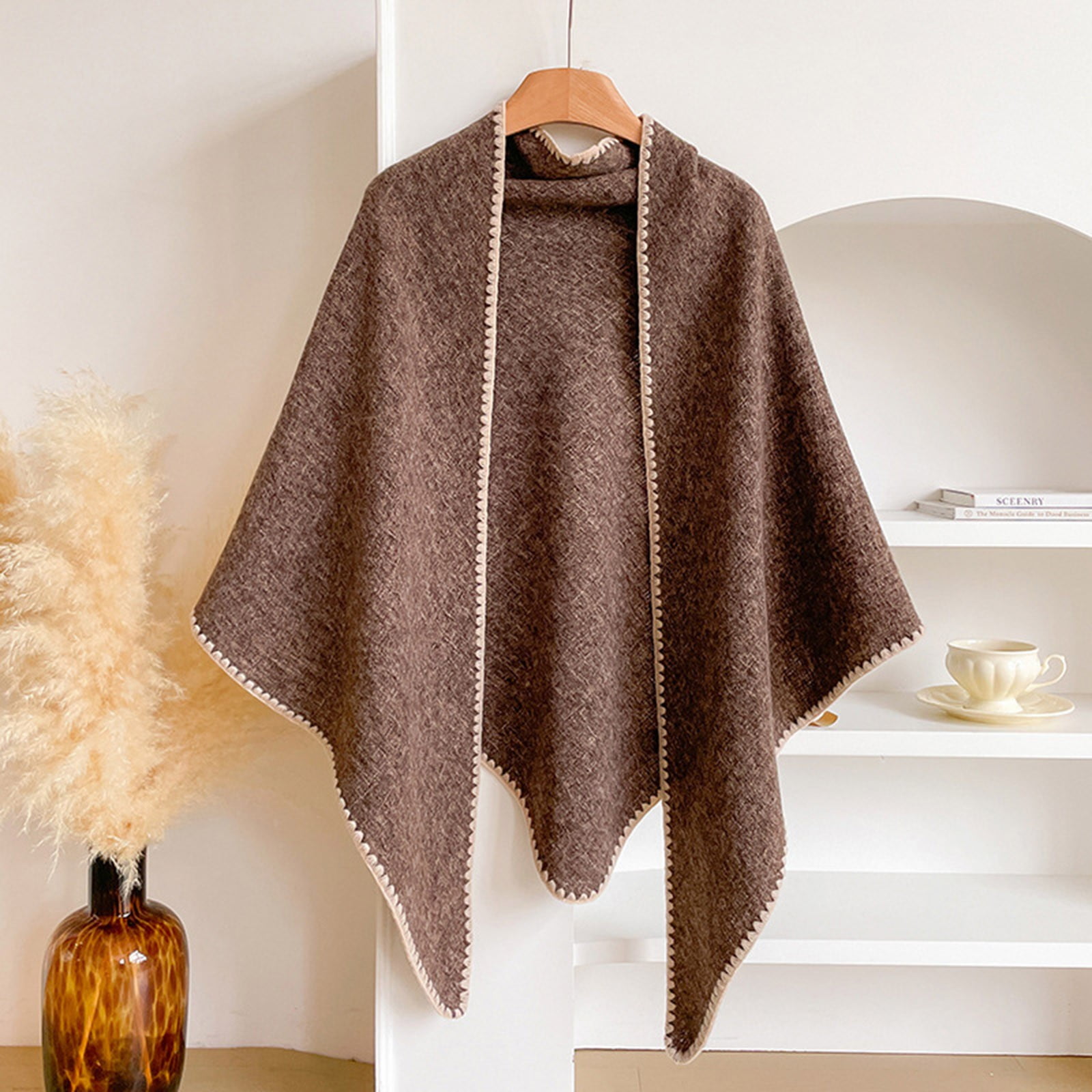 Ahabrexf Plus Size Cape,Women's Faux Mink Thick Plaid Knitted Cape with ...