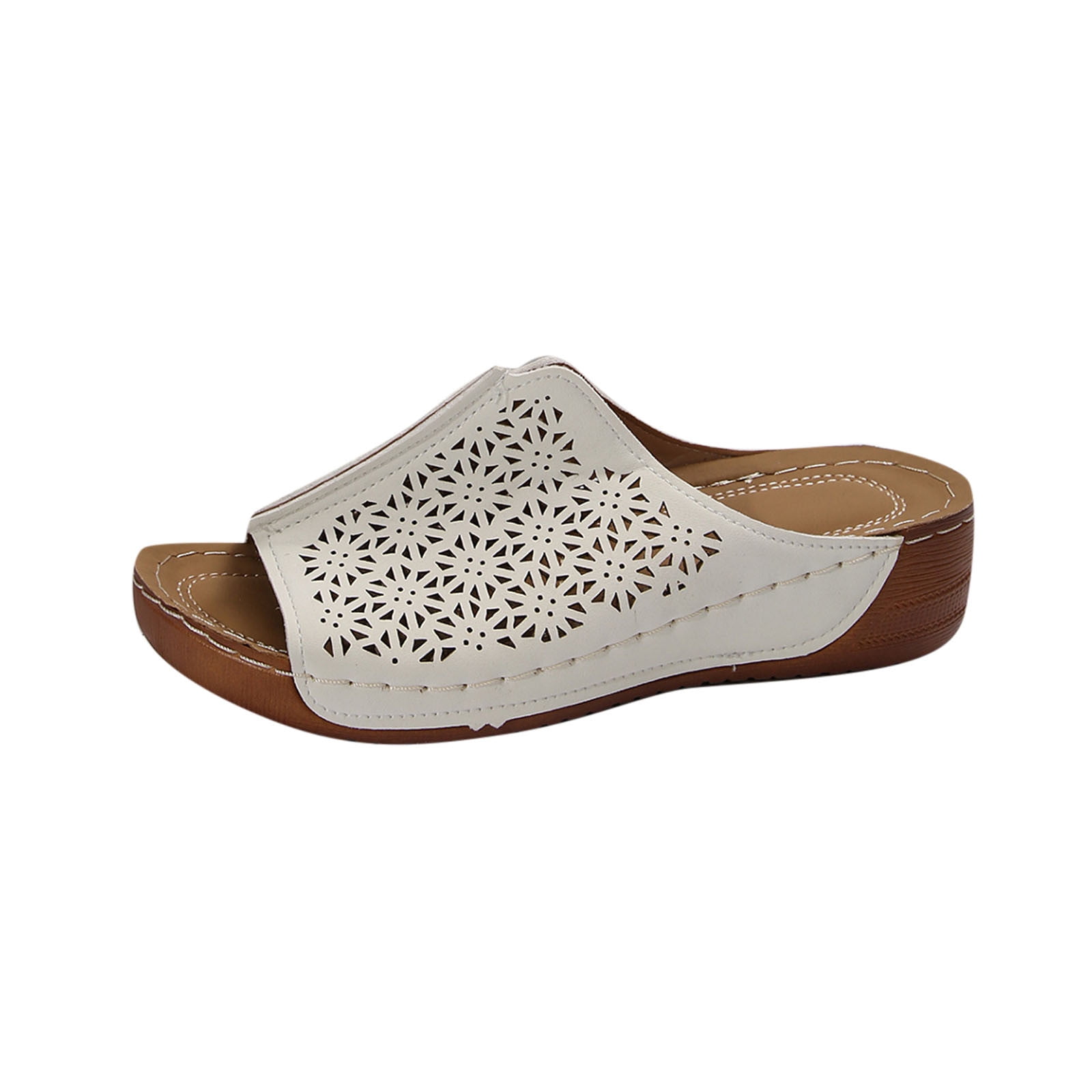 Ahabrexf Wedge Sandals for Women Round Toe Hollow Cut Out Summer Beach ...