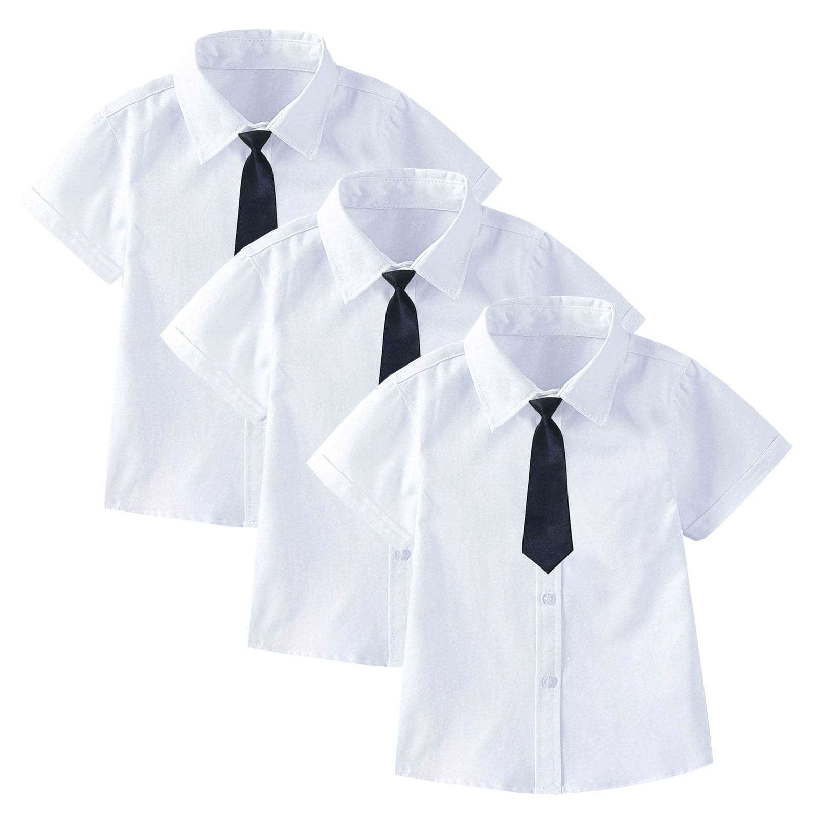Ahabrexf White Button Up Shirt Boys Short Sleeve 3-Pc Solid Color ...