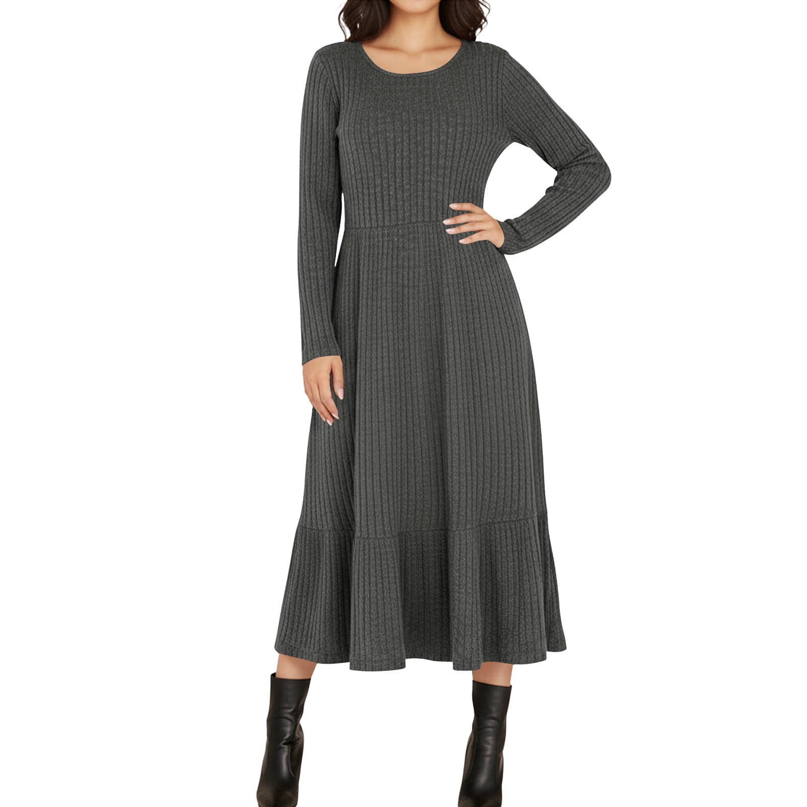Ahabrexf Winter Dress for Women,Ladies' 2025 Fall Ribbed Knitted Crew ...