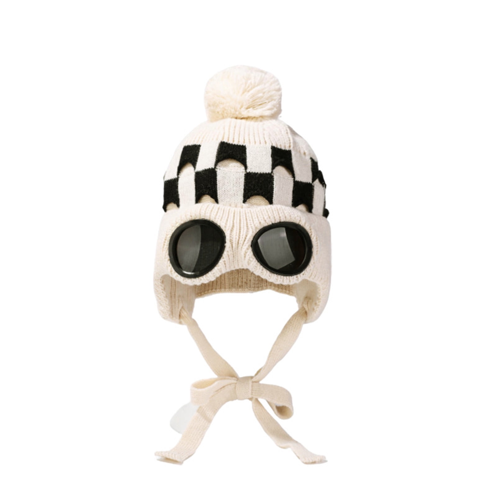 Ahabrexf Winter Hats for Women,Knitted Goggles Earflap Plaid Ski Cap ...