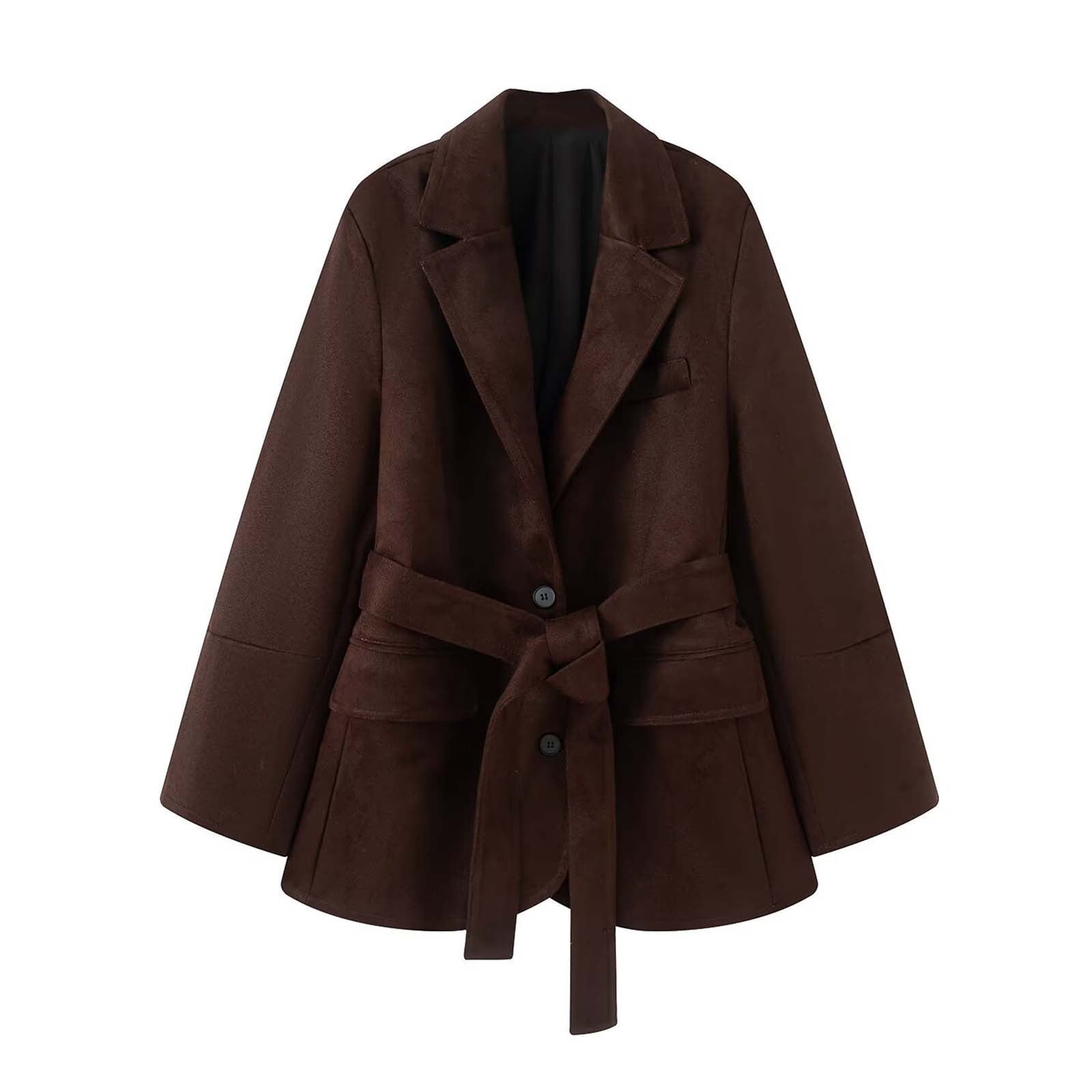 Ahabrexf Long Winter Jackets for Women, Single-Tone Lapel Button Jacket ...