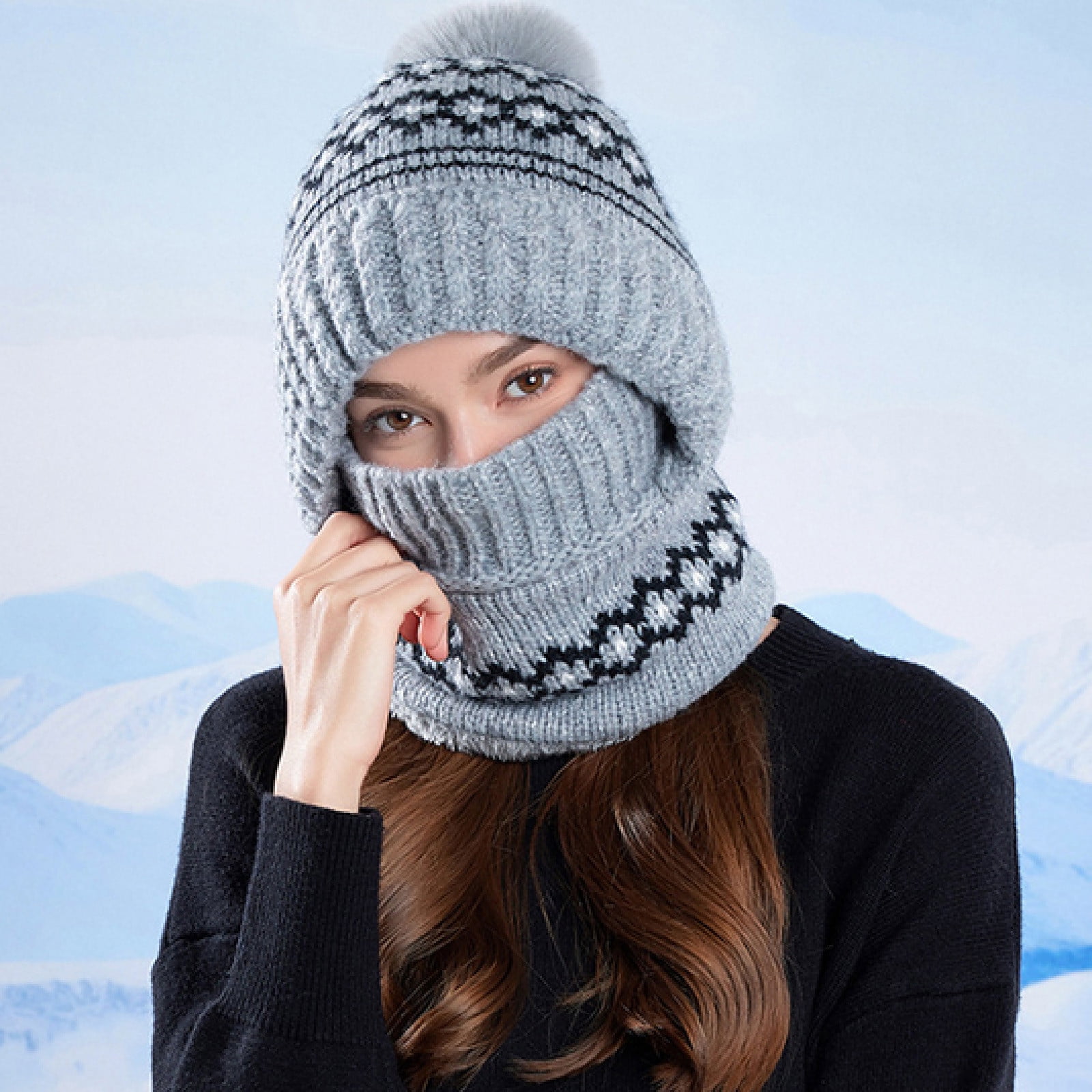 Ahabrexf Winter Mask for Men,Plus Velvet Cold-Proof Integrated Hat with Scarf and Earmuffs ...