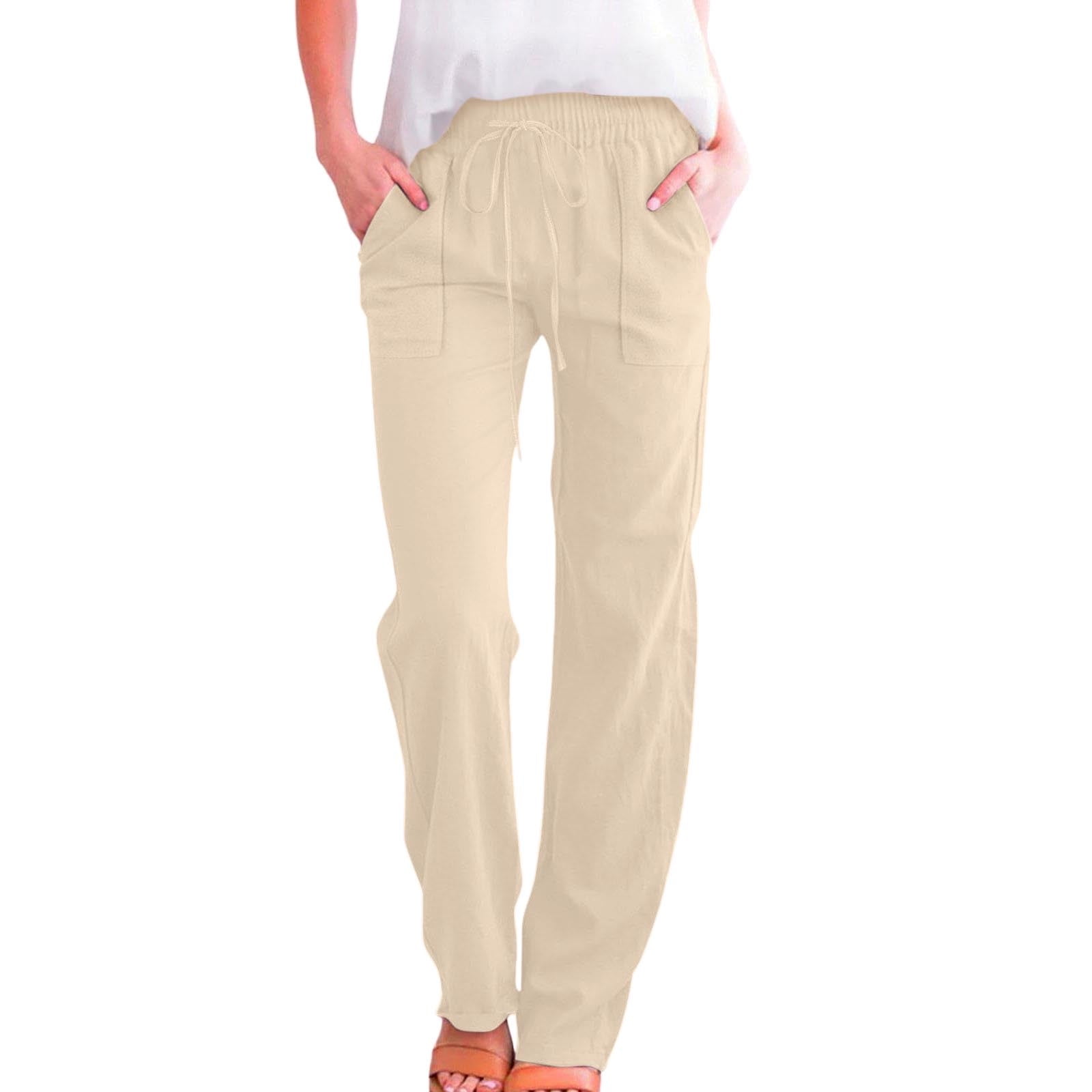 Ahabrexf Women Fashion Solid Color Elastic Waist Sports Casual Full ...
