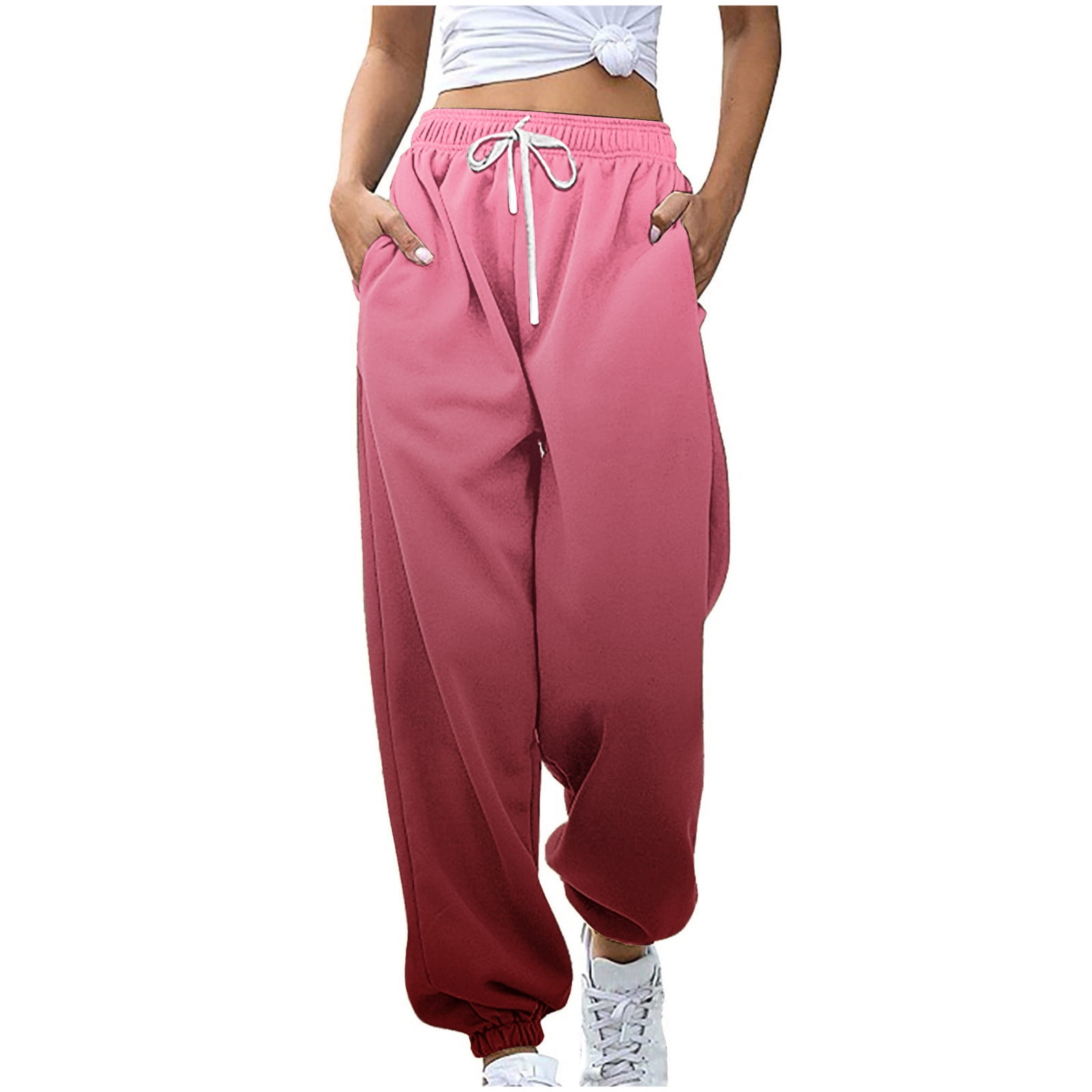 Ahabrexf Women Gradient Fashion Sports Loose Casual Wide Leg Drawstring ...
