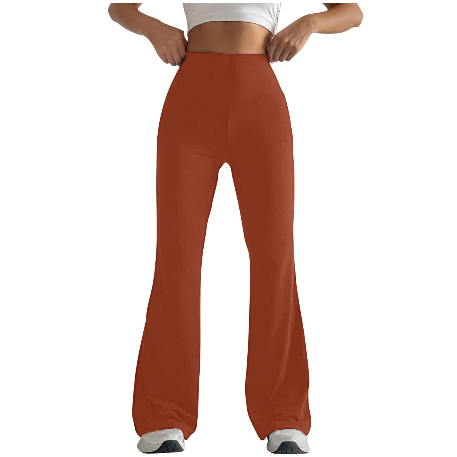 Ahabrexf Women Solid Color Tight Fitting Hip Shaping Flared Pants Yoga ...