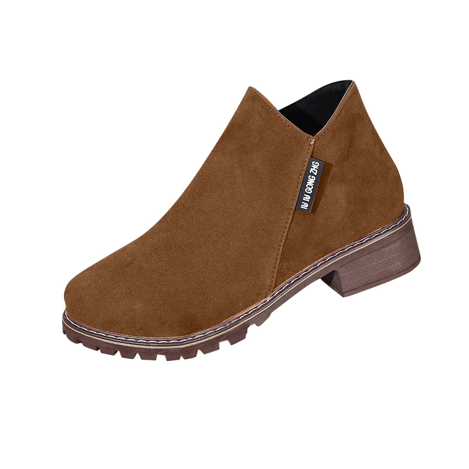 Ahabrexf Women's Ankle Boots Suede Side Zip Low Block Heel Chunky Sole ...