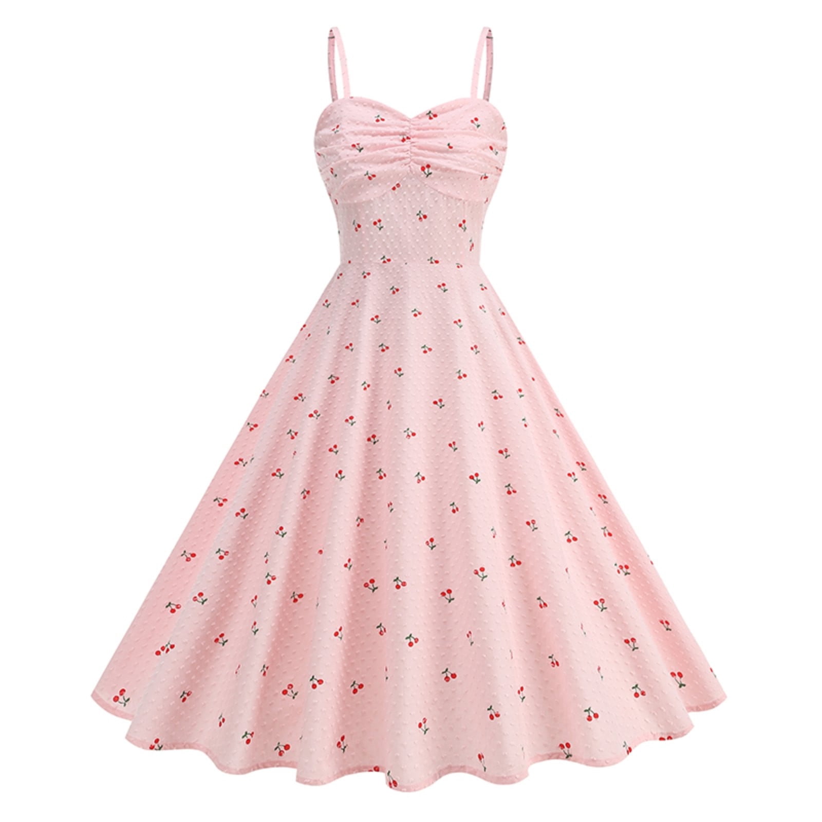 Ahabrexf Women's Blush Red Berry Strappy V-Neck A-Line Retro Dress for ...
