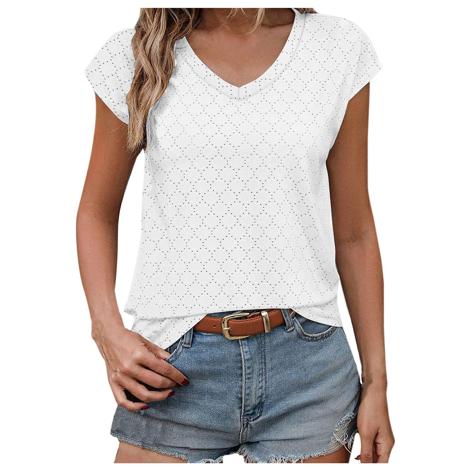 Pejock Fashion Savings Deals! Women's Casual Cap Sleeve V Neck T Shirts ...