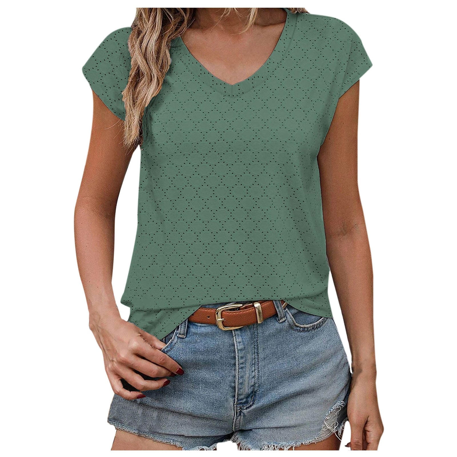 Pejock Fashion Savings Deals! Women's Casual Cap Sleeve V Neck T Shirts ...