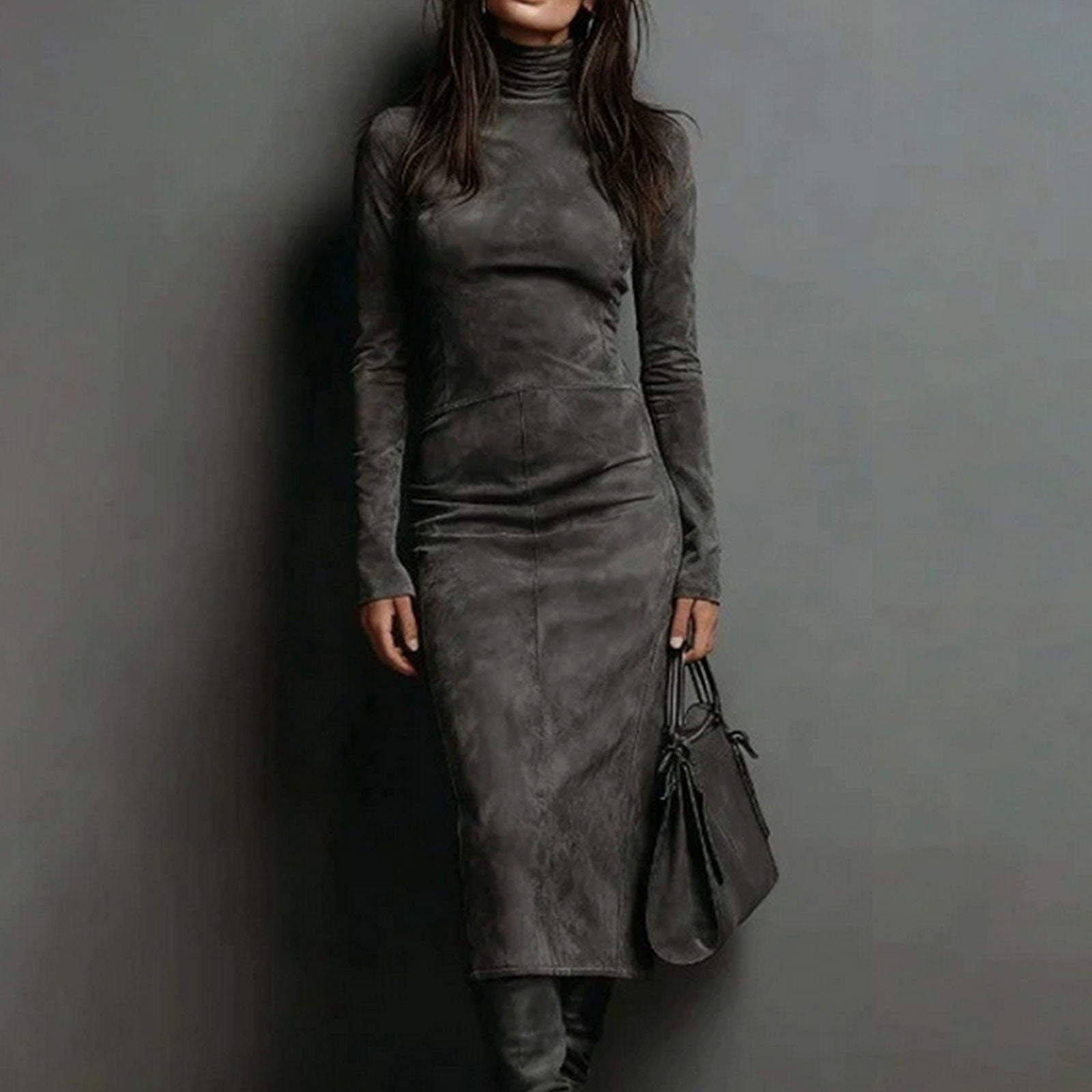 Ahabrexf Women's Casual Dress, Elegant Round Neck and Long Sleeve ...