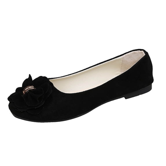 Ahabrexf Women’s Casual Flats Square Toe Bow Flower Slip-On Work Shoes ...
