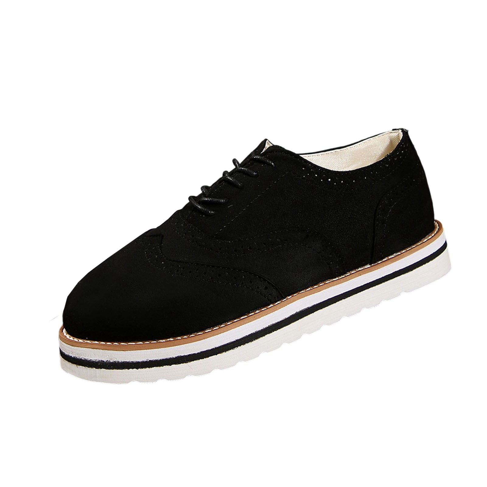 Ahabrexf Women's Casual Lace-Up Loafers Brogue Round Toe Flat Platform ...
