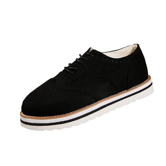 Ahabrexf Women's Casual Lace-Up Loafers Brogue Round Toe Flat Platform ...