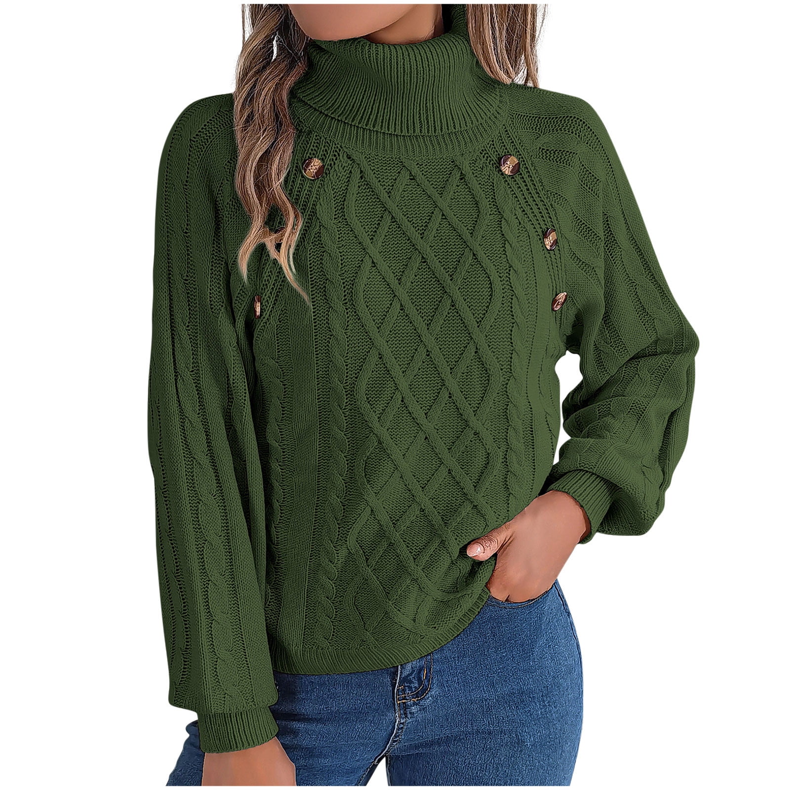 Ahabrexf Womens Winter Clothes, Casual Solid Button Dough Twists High ...