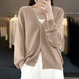 Ahabrexf Women's Casual Tops,Lady's Knit Top Button Solid Long Sleeve ...