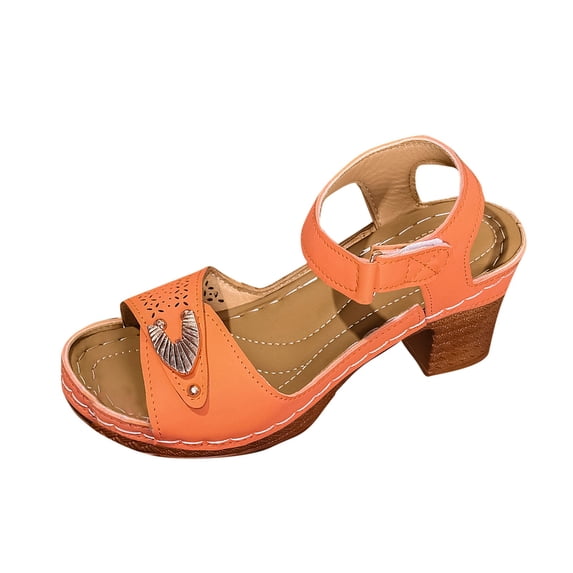 Ahabrexf Women's Chunky High Heel Open Toe Sandals with Adjustable ...