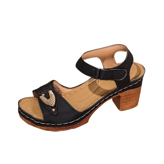 Ahabrexf Women's Chunky High Heel Open Toe Sandals with Adjustable ...