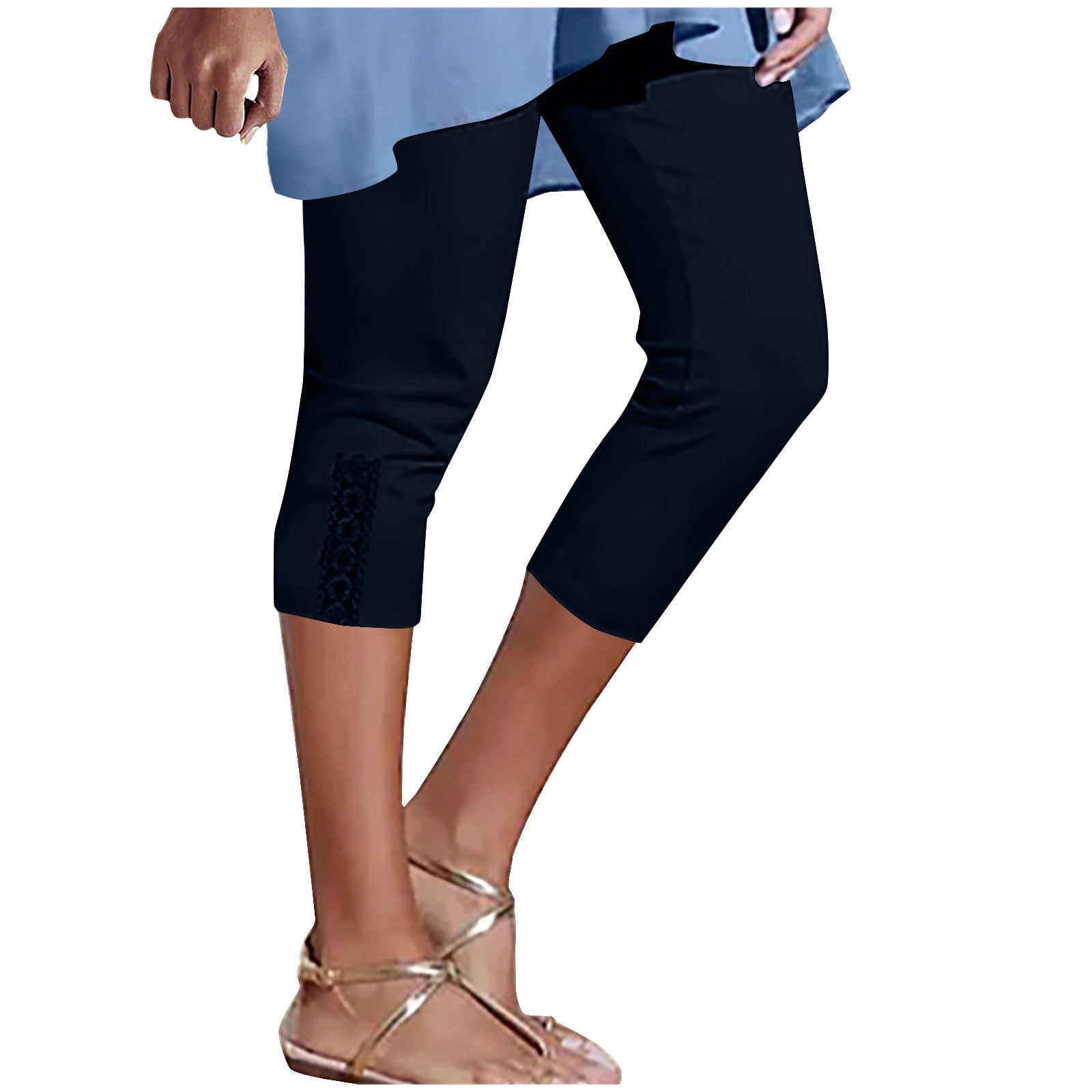 Ahabrexf Women's Cropped Pants With Lace Solid Color Casual Sports Slim ...