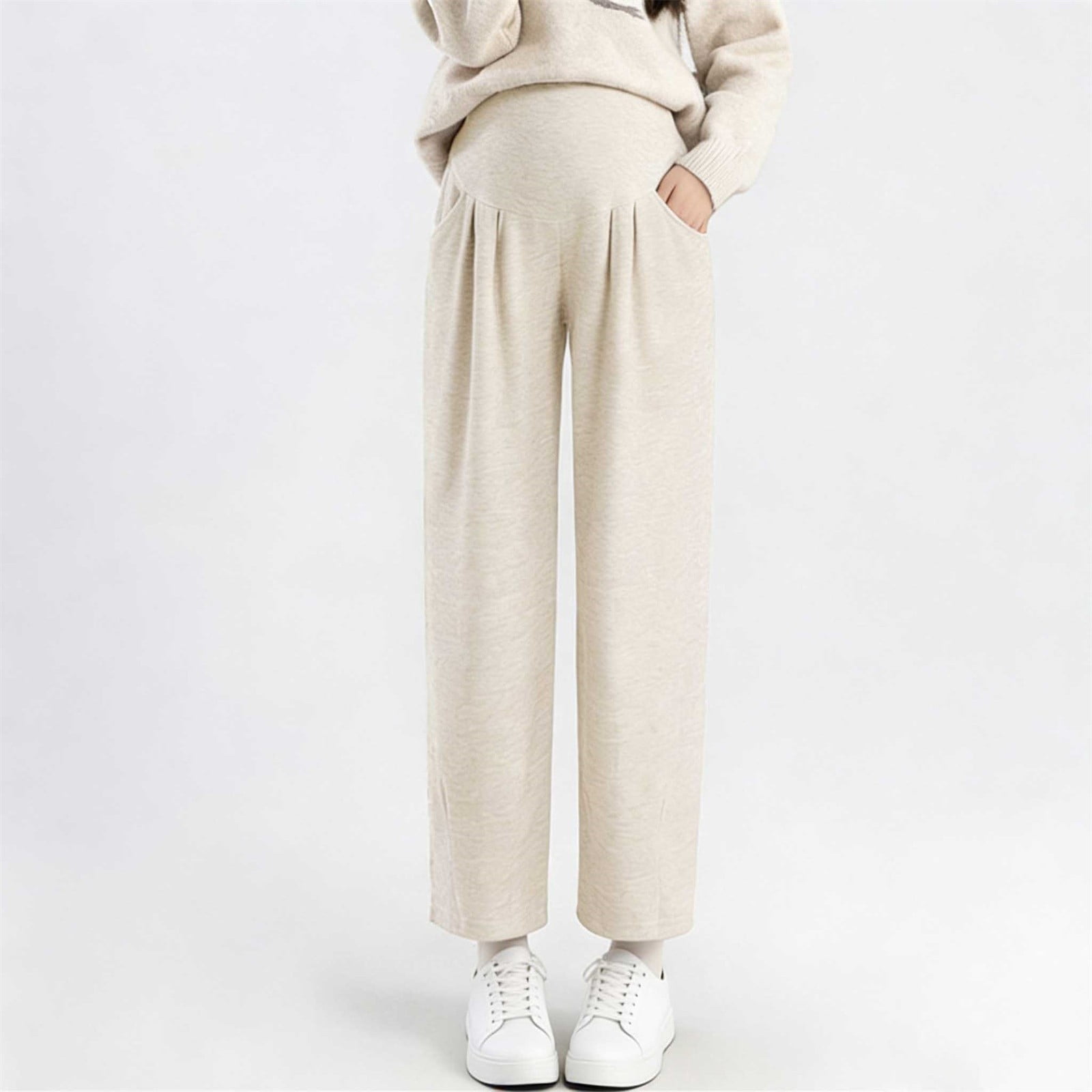 Ahabrexf Women's Elastic Waist Pants, Maternity Trousers with Belly ...