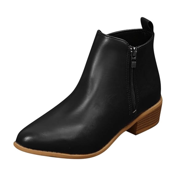 Ahabrexf Women's Fashion Leather Ankle Boots Pointed Toe Side Zipper ...
