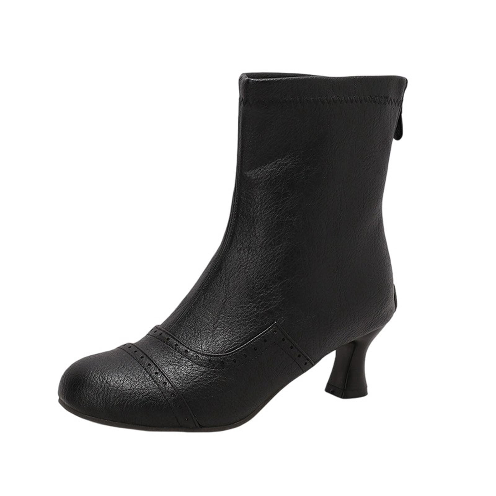 Ahabrexf Women's Faux Leather Ankle Boots with Side Zipper, High Heel 2 ...